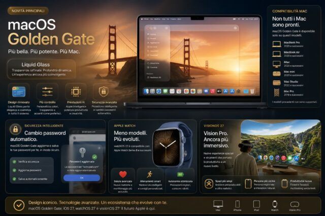 macOS Golden Gate rivoluziona il desktop, watchOS e visionOS 27 portano ...